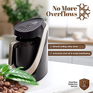 ETHNIQ Turkish Coffee Maker - 100% BPA Free, 120V, 1 to 4 Cup Brewing Capacity with Cook Sense Technology for Delicious Cup of Turkish & Greek Coffee, Turkish Coffee Pot - Black/Silver