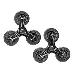 Suiwotin 2pcs Shopping Cart Stair Climbing Wheels Replacement, Rubber Tri-Wheels for Folding Grocery Cart, Portable Stair Climber Utility Cart Stair Wheels (Black)