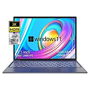 Windows 11 Laptop, 13.5" (3000 x 2000) IPS Display Intel Core 10th Generation i5-1035G1 Up to 3.6GHz, 16GB + 256GB SSD, Slim Notebook, Full Metal, Backlit Keyboard, Full Function Type C, Finger Print