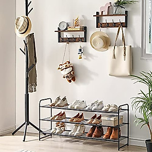 YMYNY Freestanding Shoe Racks, 3 Tiers Stackable & Adjustable Shoe Storage Shelf, Extra Large Capacity Shoe Organizer Stand for 20-24 Pairs, for Entryway, Closet, Bedroom, Black, 42.9" L, UHXJ302B