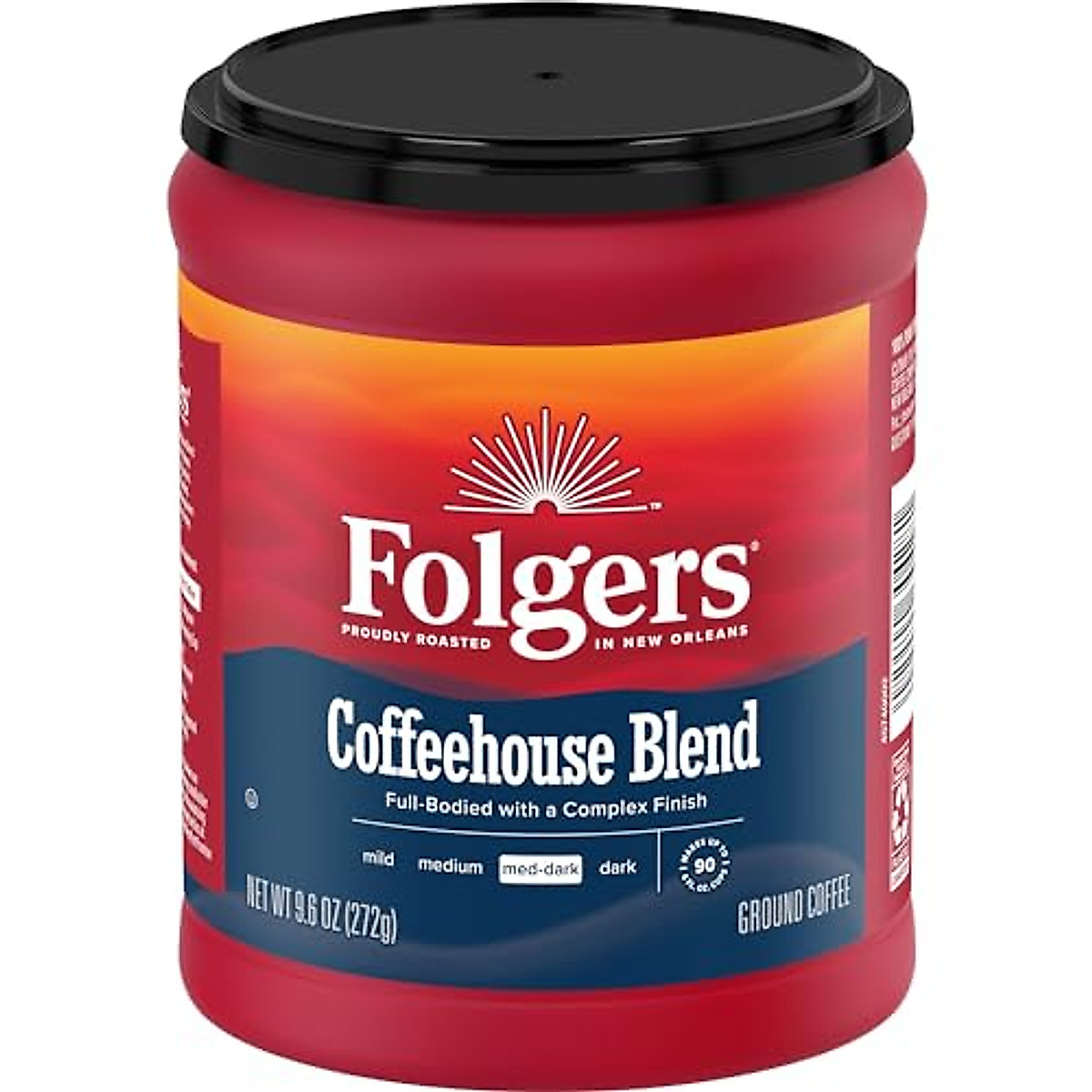Folgers Coffeehouse Blend Medium Dark Roast Ground Coffee, 9.6 Ounces (Pack of 6)