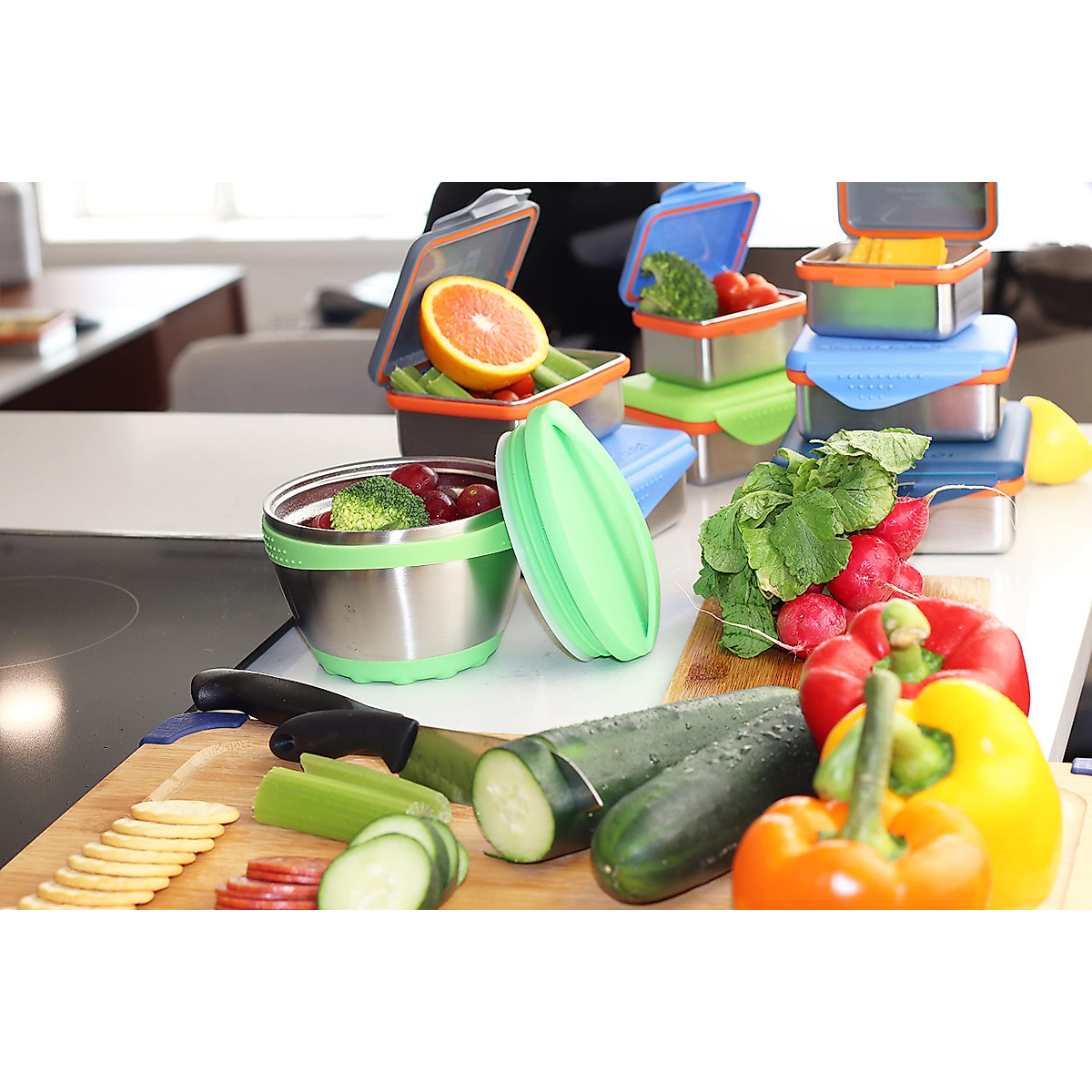 Kid Basix Safe Bowl, Reusable Stainless Steel Lunchbox Container for Adults, Thermos for Hot & Cold Food Storage, Dishwasher Safe, 16oz Lime (Color may vary)