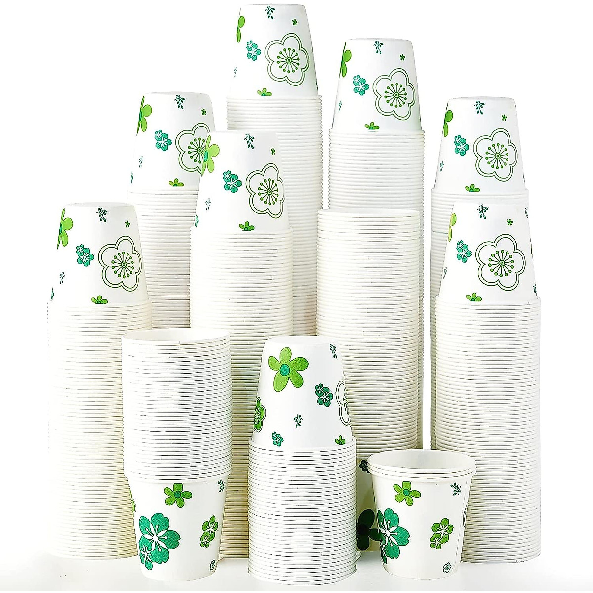 [300 Pack] Paper Cups, 3oz Disposable Bathroom Cups, Mouthwash Cups, Cold Disposable Drinking Cup for Party, Picnic, BBQ, Travel, and Event, Green Floral
