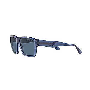 Emporio Armani Men's EA4186F Low Bridge Fit Rectangular Sunglasses, Shiny Transparent Blue/Dark Blue, 58 mm