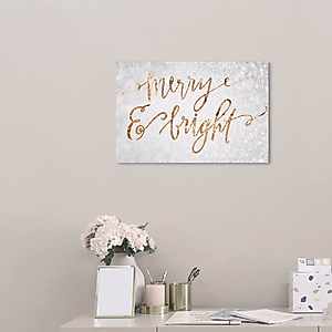 Wynwood Studio Holiday and Seasonal Wall Art Canvas Prints 'Merry & Bright' Christmas Home Décor, 24" x 16", Gray, Gold