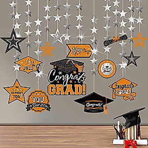 14 Pack Graduation Garland Class of 2022 Graduation Decoration Diploma Hat Star Congrats Garland Banner Congrats Grad Streamers Backdrop for Graduation Party Supplies College Grad Decor (Orange)