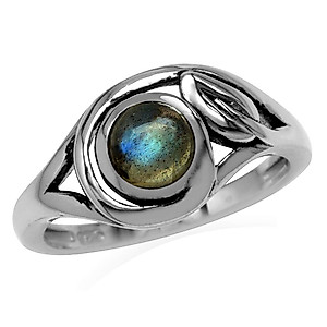 Silvershake 6mm Round Shape Labradorite 925 Sterling Silver Leaf Vintage Inspired Ring Size 8
