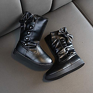 Jchen Kids Girls Winter Boots Waterproof Bowknot Side Zipper Tall Winter Boots for 1-11 Yrs (Toddler/Little Kid/Big Kid) (Age:3-3.5 Years, Black)