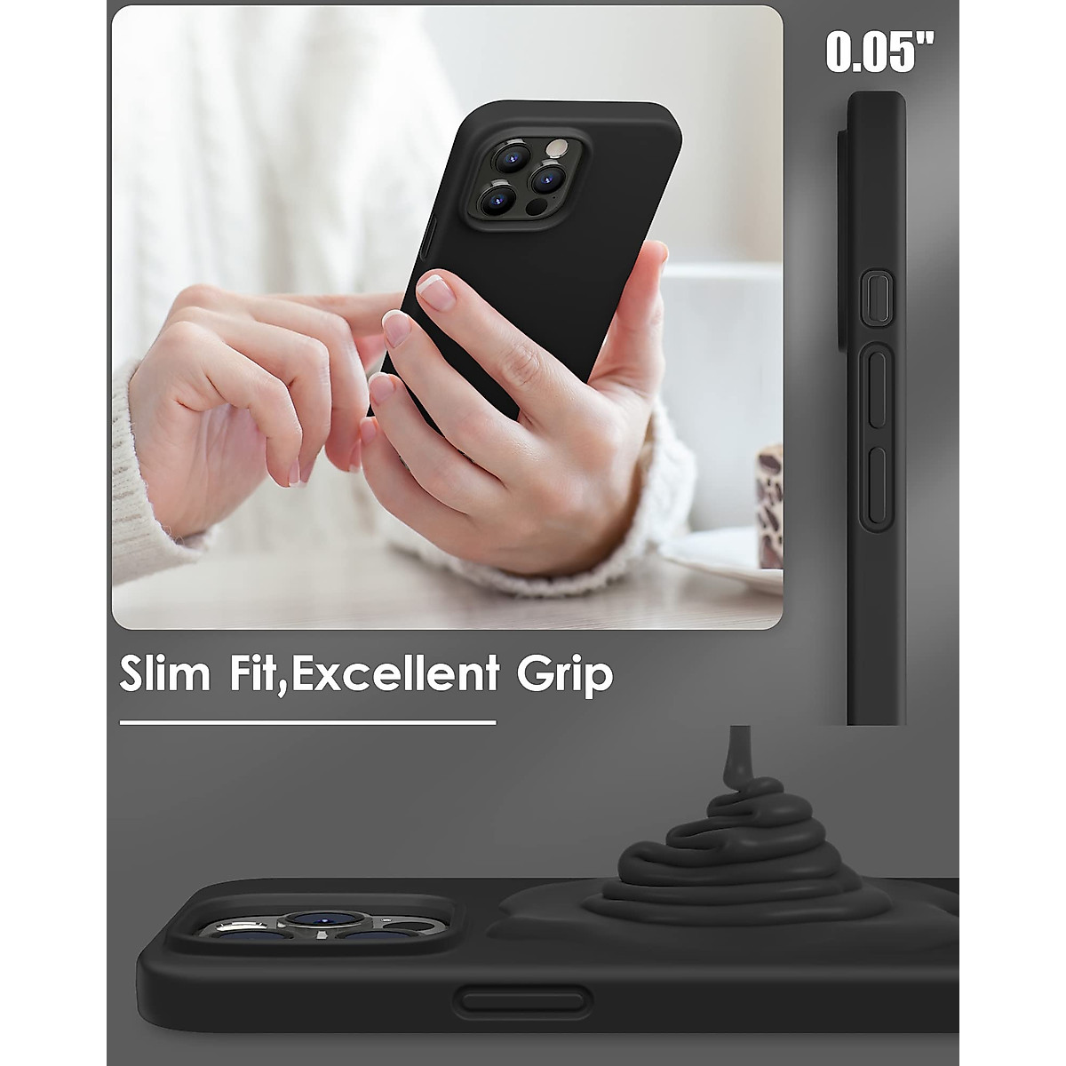 DTTO Compatible with iPhone 14 Pro Max Case, Ultra Slim Soft Premium Liquid Silicone [Military Grade Drop Protection] Full-Body Protective Bumper Phone Case for iPhone 14 Pro Max 6.7"(2022)- Black