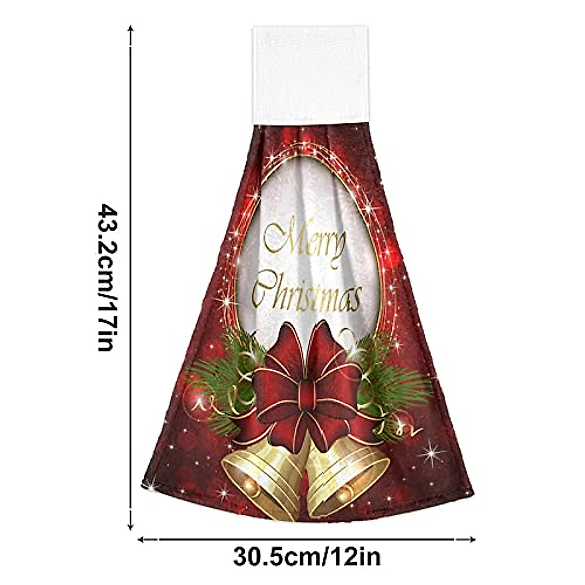 Christmas Xmas Bell Hanging Kitchen Towel with Loop 2 Pack Merry Christmas Hand Towels Soft Microfiber Coral Velvet Tie Towel Decor for Bathroom Oven Absorbent Washcloth
