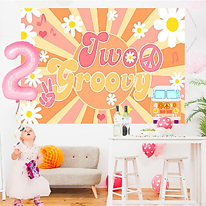 Two Groovy Party Decorations, Two Groovy Birthday Decorations, Groovy Balloon Arch, Backdrop, Two Groovy Cake Topper for Hippie Second Birthday Party Decorations, Girl’s 2nd Birthday