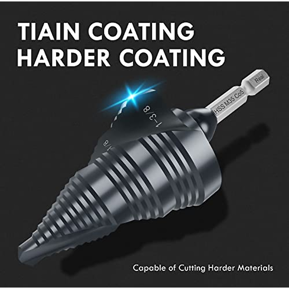 MACXCOIP UPGRADE M35 Cobalt Step Drill Bit with Ultra TiAIN Coating, 1/4" - 1-3/8" Unibit Step Bit with Double Sprial Flute, 1/4" Hex Shank Drill Bit for Metal, Stainless Steel, Aluminum, Copper, Wood