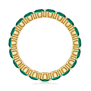 Rosec Jewels Certified Lab Grown Emerald Eternity Band Ring, AAAA Quality, Emerald Anniversary Ring for Women - Ready To Gift, 14K Yellow Gold, Size:US 9.00