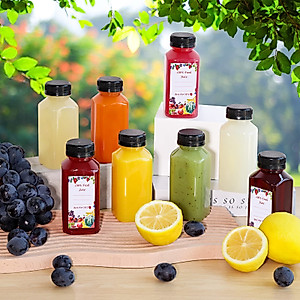 SUPERLELE 12pcs 8oz Plastic Juice Bottles with Black Tamper Evident Caps, Reusable Clear Juice Containers with Labels, Funnel and Brush for Juicing, Smoothie, Milk