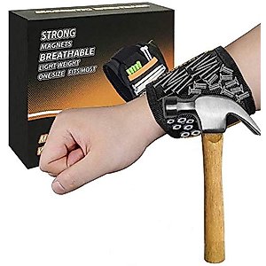 Magnetic Wristband for Holding Screws with 15 Strong Magnets, Nails, Drill Bits - Best Unique Tool Gift for Men, DIY Handyman