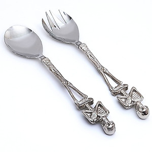 Skeleton Hands Salad Server Tongs, Fork & Spoon Set by Gute - Skull Gothic Flatware, Goth Gifts, Skull Spooky Gift Set, Serveware Home Decor Stainless Steel Polished