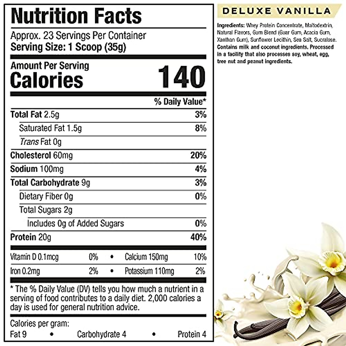 Grass Fed Whey Protein | MuscleTech Grass Fed Whey Protein Powder | Protein Powder for Muscle Gain | Growth Hormone Free, Non-GMO, Gluten Free | 20g Protein + 4.3g BCAA | Deluxe Vanilla, 1.8 lbs