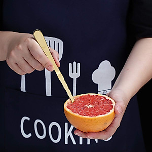 HOMQUEN Gold Grapefruit Spoons 3 Pieces Set, 2 Stainless Steel Grapefruit Spoon and 1 Grapefruit Knife with Titanium Plating, Grapefruit Utensil Set, Serrated Edges Spoon Pack of 3 (Gold)