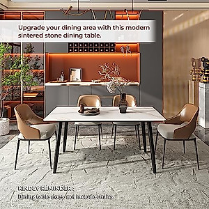 ZL ZELing White Dining Table, Rectangular 55" Kitchen Table with Marble Sintered Stone Table Top and Metal Legs, Dining Room Table for 4, Slate Table Scratch Resistant and Easy Assembly