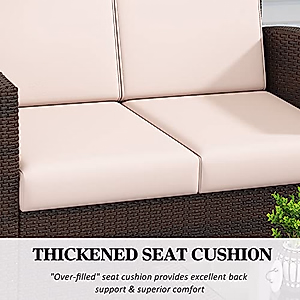 LayinSun 4 Piece Outdoor Patio Furniture Sets, Wicker Conversation Sets, Rattan Sofa Chair with Cushion for Backyard Lawn Garden (Brown)