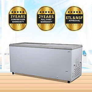 Generic 16 Cu.Ft Commercial Chest Freezer with LED Light,Temp Rang -8°F and 0°F,Glass Top Display Chest Freezer with 6 Removable Wire Baskets,Sliding Lids, Lock,Caster Wheels, FDF16CF-ST