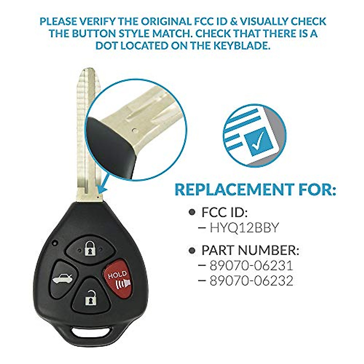 Keyless2Go Replacement for 2 New Keyless Entry Remote Car Key for 2007 2008 2009 2010 Toyota Camry HYQ12BBY