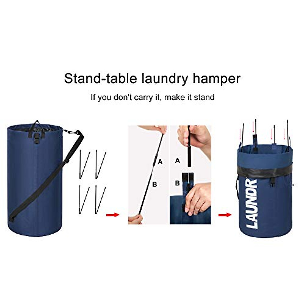 Chrislley 106L Extra Large Laundry Hamper with Drawstring Dorm Room Backpack Laundry Bag Collapsible Laundry Basket for College Students Travel Day Trip（Dark Blue）