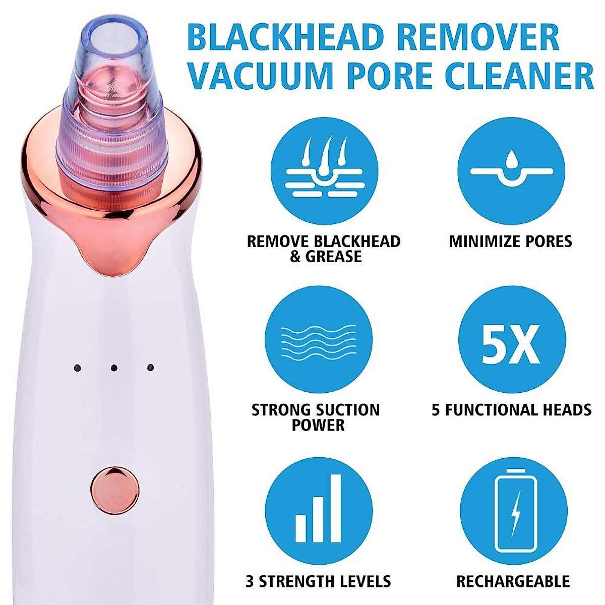 2023 Blackhead Remover Pore Vacuum Cleaner Electric Blackhead Vacuum Extractor Pore Cleaner Comedone Whitehead Remover Kit Pore Extractor Suction Too with 5 Different Sucker Heads