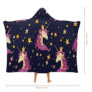 Unicorn Stars Hooded Blanket Print Hoodie Cloak Cape Wearable Throw Blankets for Men Women 60"x80"