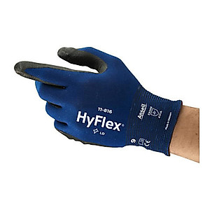 Ansell 11816060 HyFlex Light Duty Multi-Purpose Industrial Glove, Foam Nitrile Coating, 18 Gauge, Knitwrist, Black/Blue, Size 6 (Pack of 144)