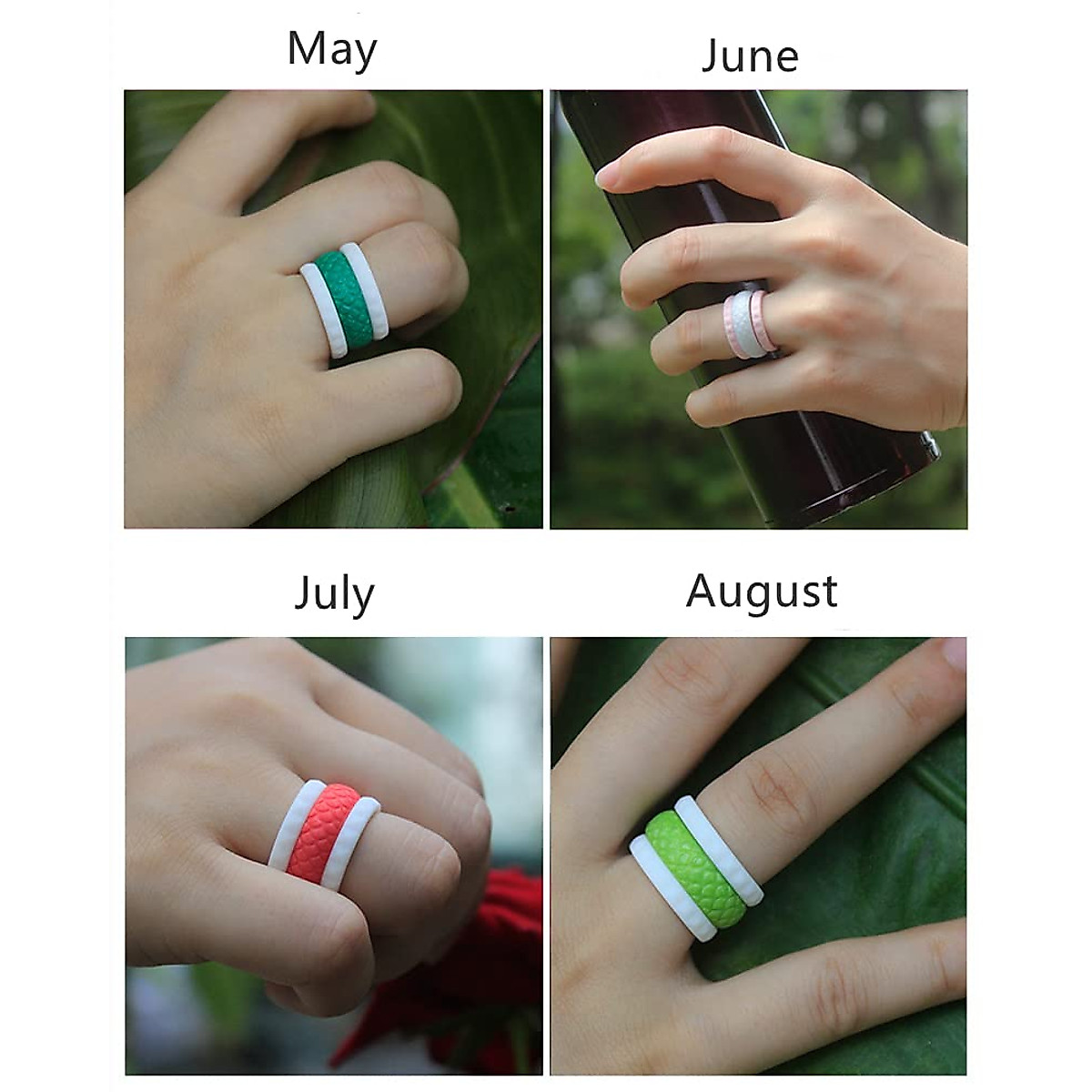 Birthstone Color Silicone Band Rings for Men Women Boys and Teen Girls Soft Flexible Rubber Knuckle Pinky Stackable Thin Rings Breathable Sports Gym Yoga Work Out Finger Rings Set (July, 9)