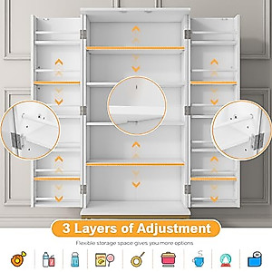 kepptory 51” Pantry Cabinets, White Freestanding Kitchen Pantry Storage Cabinet with Adjustable Shelves, Buffet Cupboards Storage Cabinet for Home Office Use, White + Gold