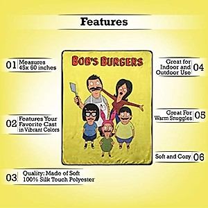 Bob's Burgers Fleece Softest Throw Blanket| Measures 60 x 45 Inches