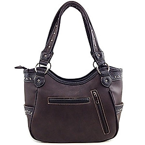 Justin West Cowgirl Western Rhinestone Cross Floral Embroidery Studded Concealed Carry Handbag Purse Trifold Crossbody Messenger Bag Wallet (Brown Tote Purse)