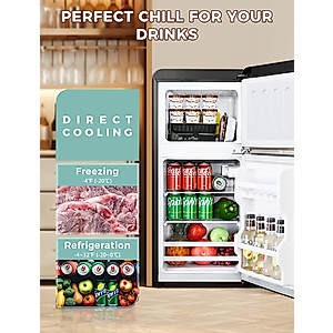 Anypro 3.2 Cu.Ft Compact Refrigerator Mini Fridge with Freezer, Retro Double Door Small Fridge with Freezer, 7 Level Thermostat & Removable Shelves, Small Refrigerator for Dorm, Office, Bedroom, Black