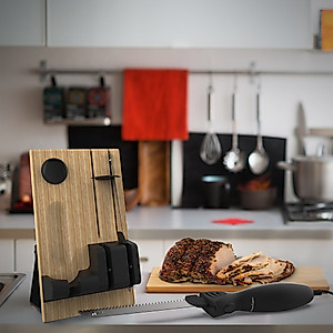Electric Carving Knife Set with 2 Stainless Steel Blades, Comfort Grip Handle and Wood Storage Block For Slicing Bread, Meat, Etc By Classic Cuisine, Silver