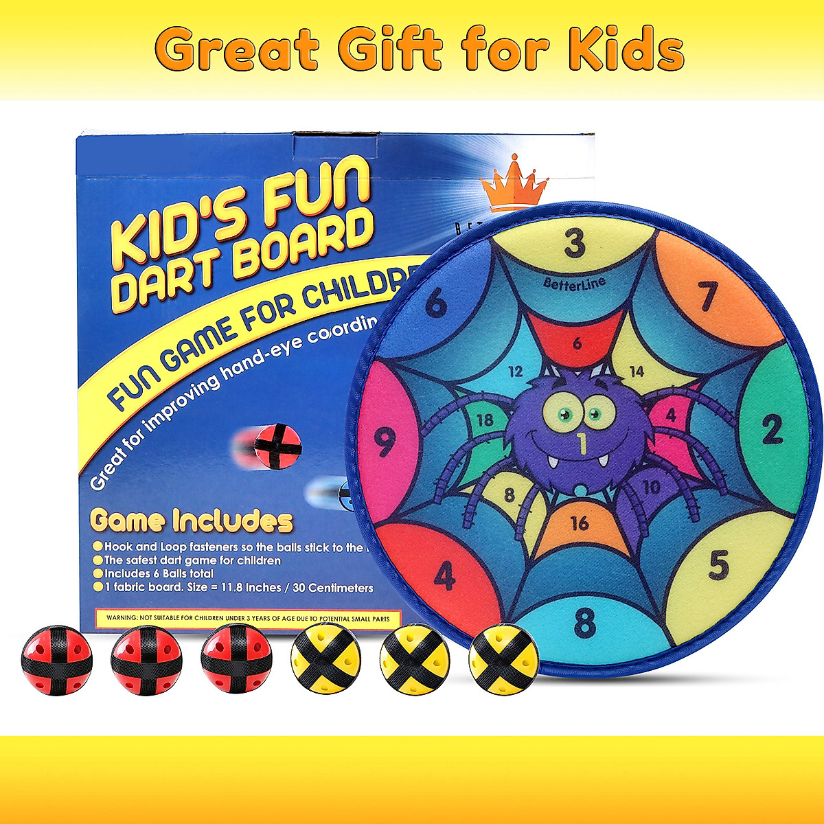 Fun Spider Dart Board Game with 6 Balls Using Hook-and-Loop Fasteners | Learn Numbers and Colors as You Play | Interactive Game and Safe for Kids