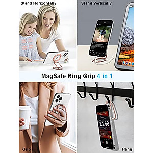 【2023 Upgraded】 Mag Safe Phone Ring Holder, SUPERONE Adjustable Magnetic Kickstand & Removable Phone Grip Compatible with Wireless Charging Only for iPhone 14 & 13 & 12 Series - Rose