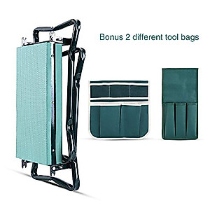 Ohuhu Garden Kneeler and Seat with EVA Foam Kneeling Pad, Foldable Garden Stool Bonus 2 Tool Pouches, 2-in-1 Heavy Duty Portable Gardening Beach, Idea for Women Men Elders Gardener