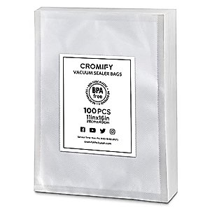 CROMIFY Vacuum Sealer Bags, 100pcs 11" x 16" Bags for Food Saver, Seal a Meal, Sous Vide, Food Preservation, BPA Free and Heavy Duty, Commercial Grade Pre-Cut Food Sealer Bags