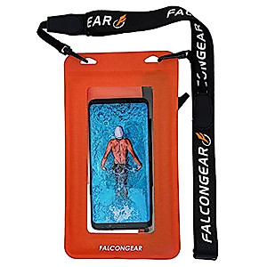 FalconGear Floating Waterproof Phone Pouch Universal Waterproof Phone Case with Zipper & Adjustable Lanyard Cellphone Dry Bag for iPhone 13/12/11 Pro Max XR Galaxy S22/21/20 Ultra (Orange-Red)