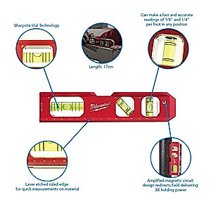Milwaukee 4932459097 Billet Torpedo Level, Red/Black