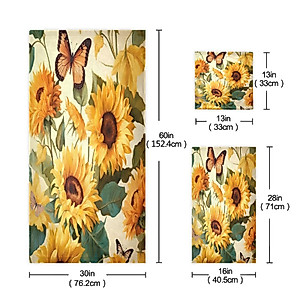 Flradish Sunflower Butterfly Towels 3 Pack Bath Towels for Bathroom Set Soft Cotton Highly Absorbent Lightweight & Quickdry Towel Set 1 Bath Towel,1 Hand Towel,1 Washclothe