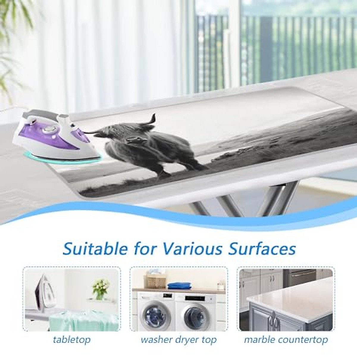 GOODOLD Highland Cattle Ironing Mat Portable Travel Ironing Pad for Washer,Dryer,Table Top, Iron Board Alternative Cover, Large Heat Resistant Ironing Blanket
