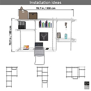 SOH DESIGN Adjustable White Wire Closet Shelf Kit, 3-5 FT Expandable Organizer System for Versatile Home Storage