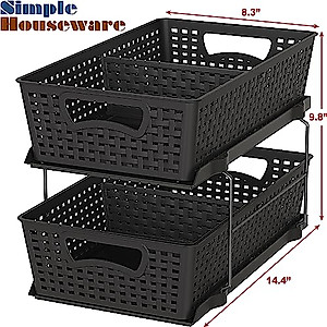 SimpleHouseware 2 Tier Bathroom Organizer Tray Pull-Out Sliding Drawer/Under-Sink Storage, Black
