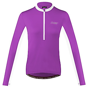 bpbtti Women's Half Zipper Long Sleeve Cycling Jersey Bike Biking Shirt with 3-Real Pockets UPF 50+ (Purple/White, X-Large)