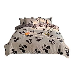HOLY HOME Kid’s Bedding, Cartoon Mouse Duvet Cover Set 4 Piece Birthday Gift Bedclothes (Queen, Grey)