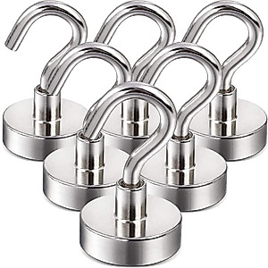 DIYMAG Magnetic Hooks, 25Lbs Strong Heavy Duty Cruise Magnet S-Hooks for Classroom, Fridge, Hanging, Cabins, Grill, Kitchen, Garage, Workplace and Office etc, (6 Pack-Silver),Screw in Hooks