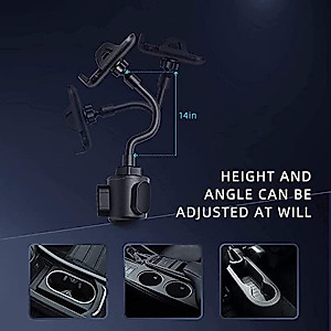 Cup Phone Holder for Car, Car Cup Holder Phone Mount with 360° Rotation Adjustable Long Gooseneck, Car Phone Holder Mount for All Smartphones Cup Holder Phone Holder